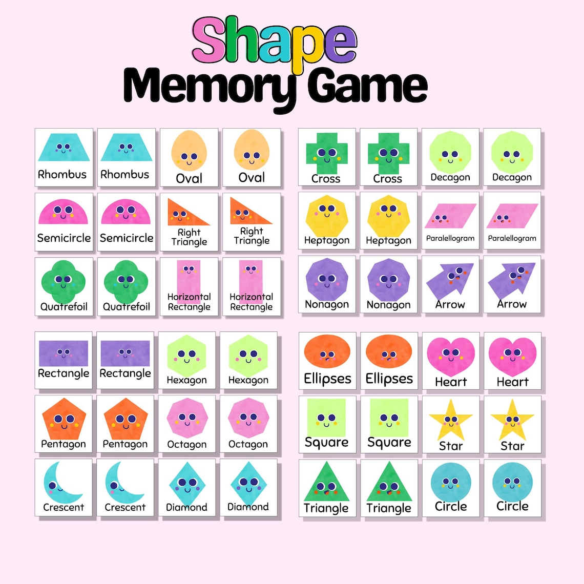 Shape Memory Game, Printable Memory Game, Memory Game for Kids, Shape ...