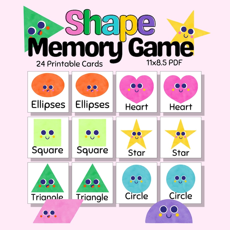 Shape Memory Game, Printable Memory Game, Memory Game for Kids, Shape ...