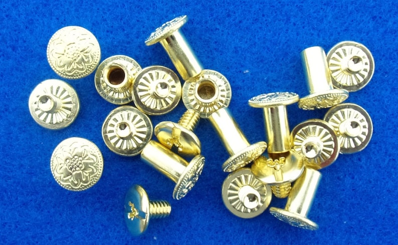 10 Pak Floral Head Brass Chicago Screws 3/8" Size Leather Horse Tack ...