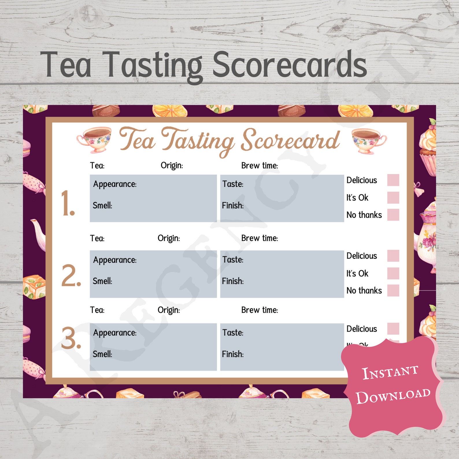 Afternoon Tea Score Cards, Tea Scorecards, Tea Tasting Cards, Tea ...