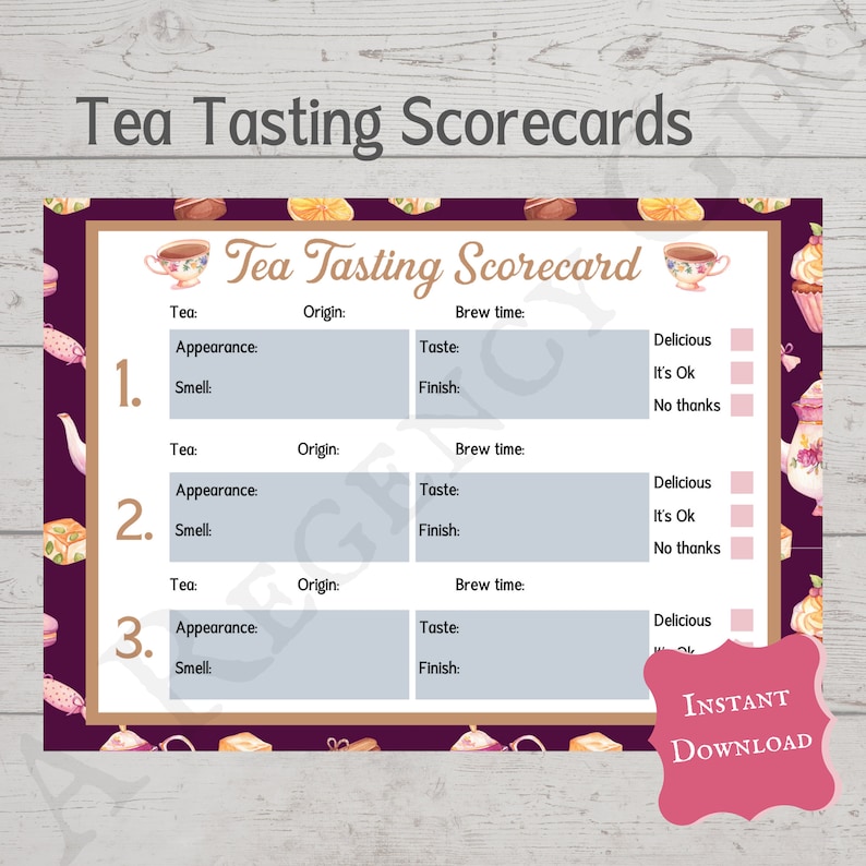 Afternoon Tea Score Cards, Tea Scorecards, Tea Tasting Cards, Tea ...
