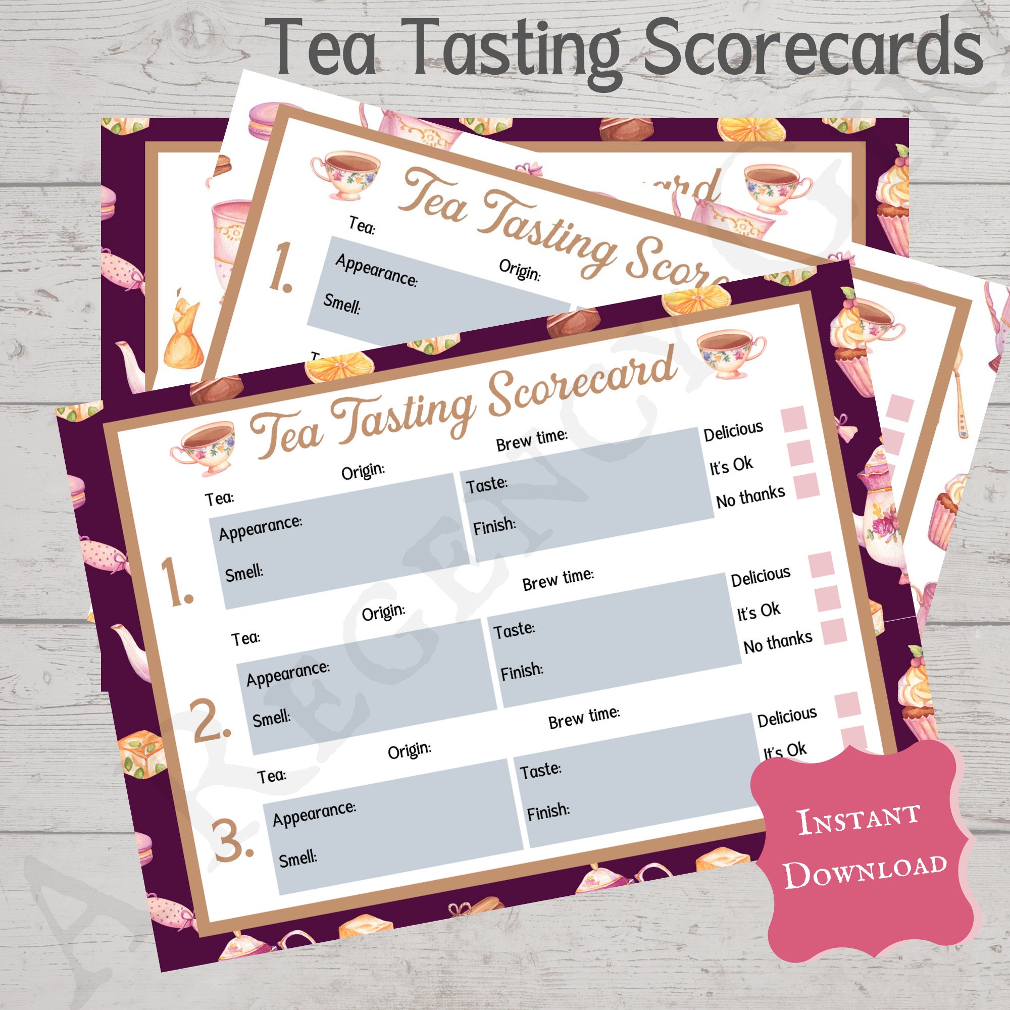 Afternoon Tea Score Cards, Tea Scorecards, Tea Tasting Cards, Tea ...
