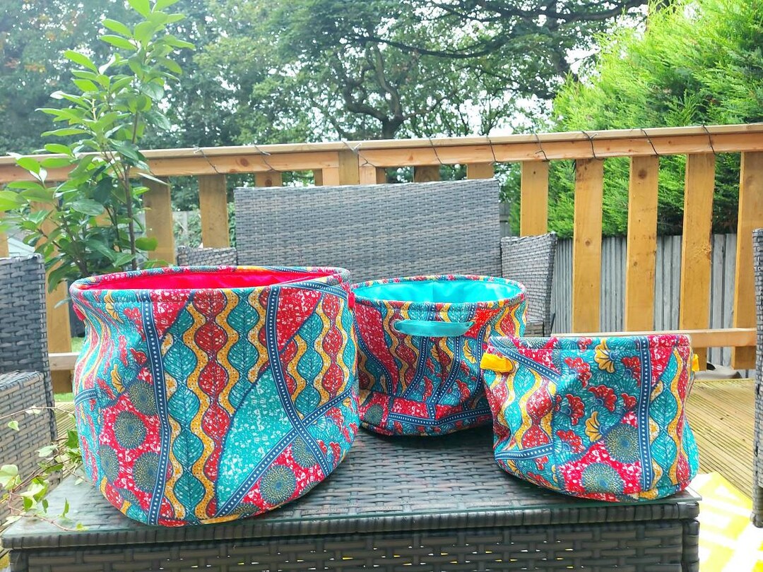 Set of 3 Batik Stack Fabric Baskets Planter Storage Unique - Etsy