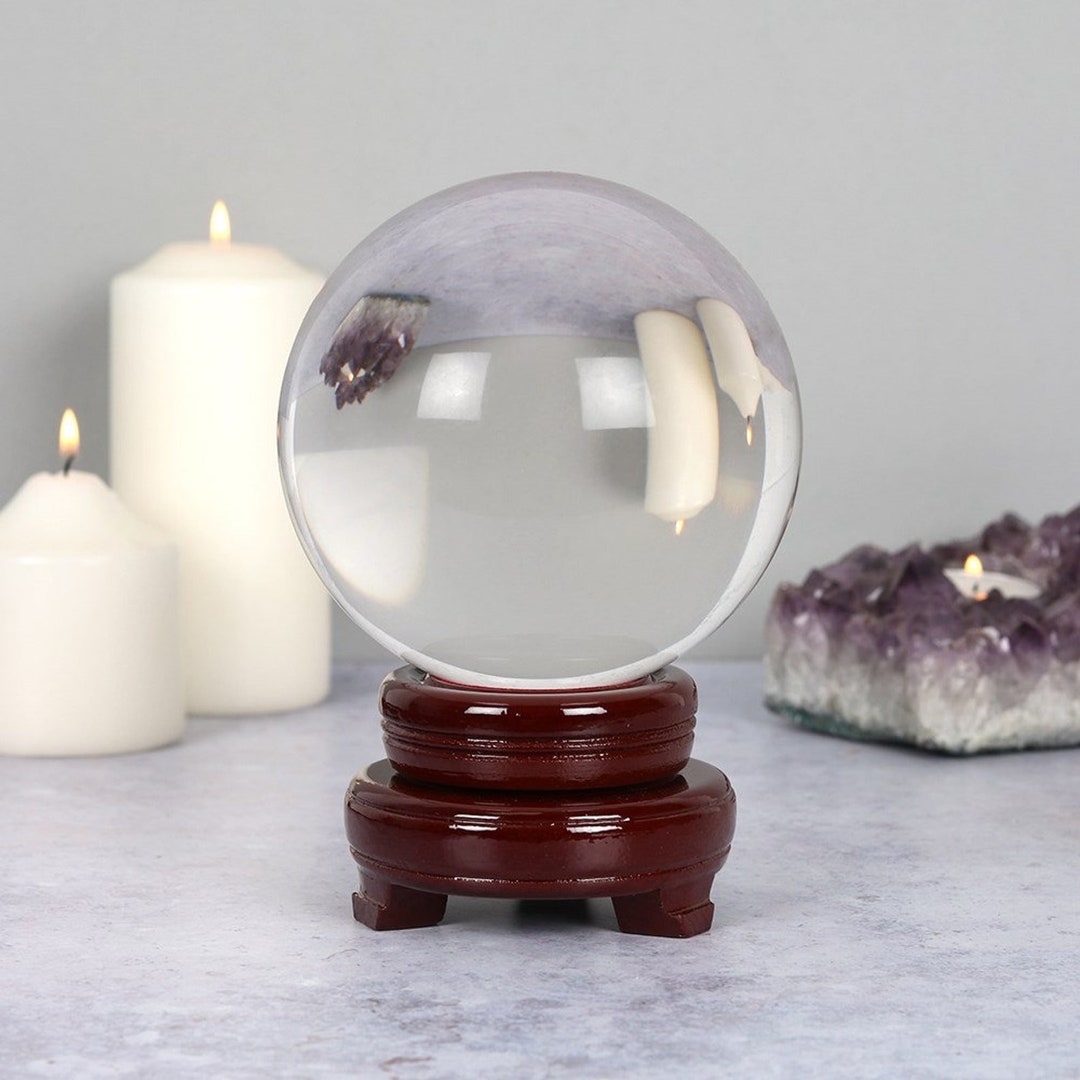 Glass Crystal Ball With Wooden Stand Gift for Psychic Pagan Wicca ...
