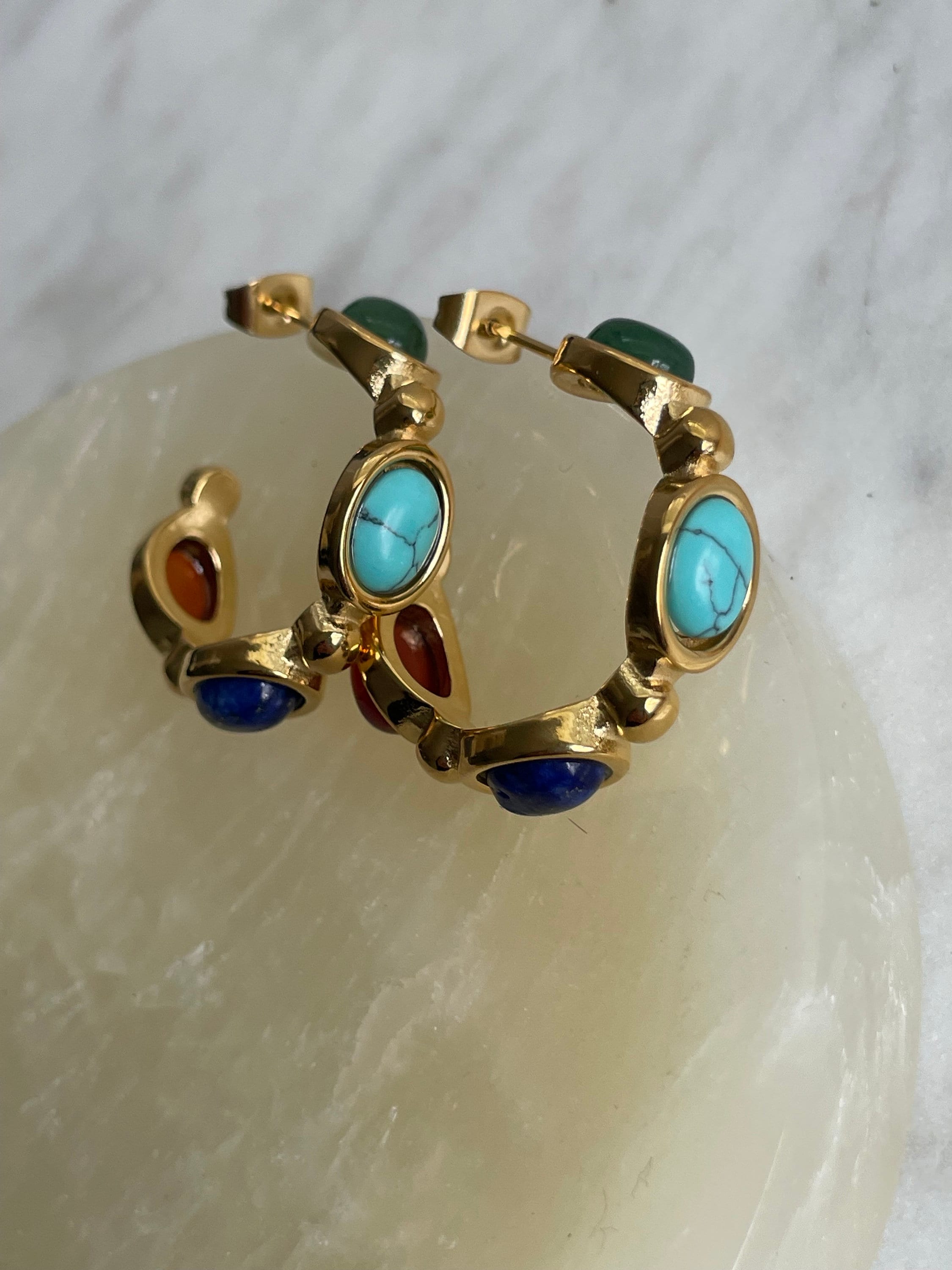 18K Gold Plated Stainless Steel Gemstone,turquoise, Lapis Azuli ...
