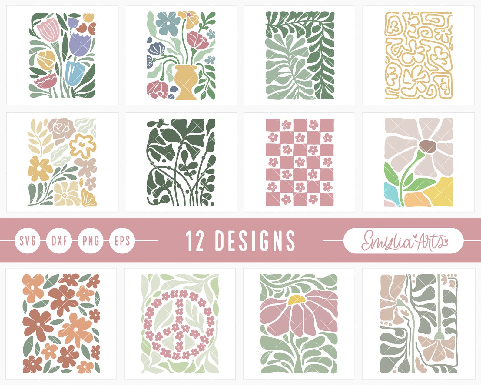 Danish Pastel Flowers SVG Bundle Flowers Svg Floral Svg - Etsy