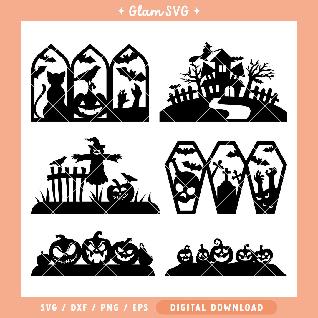 Halloween Scene Silhouettes SVG Bundle | Witch & Bats SVG Cut Files for ...