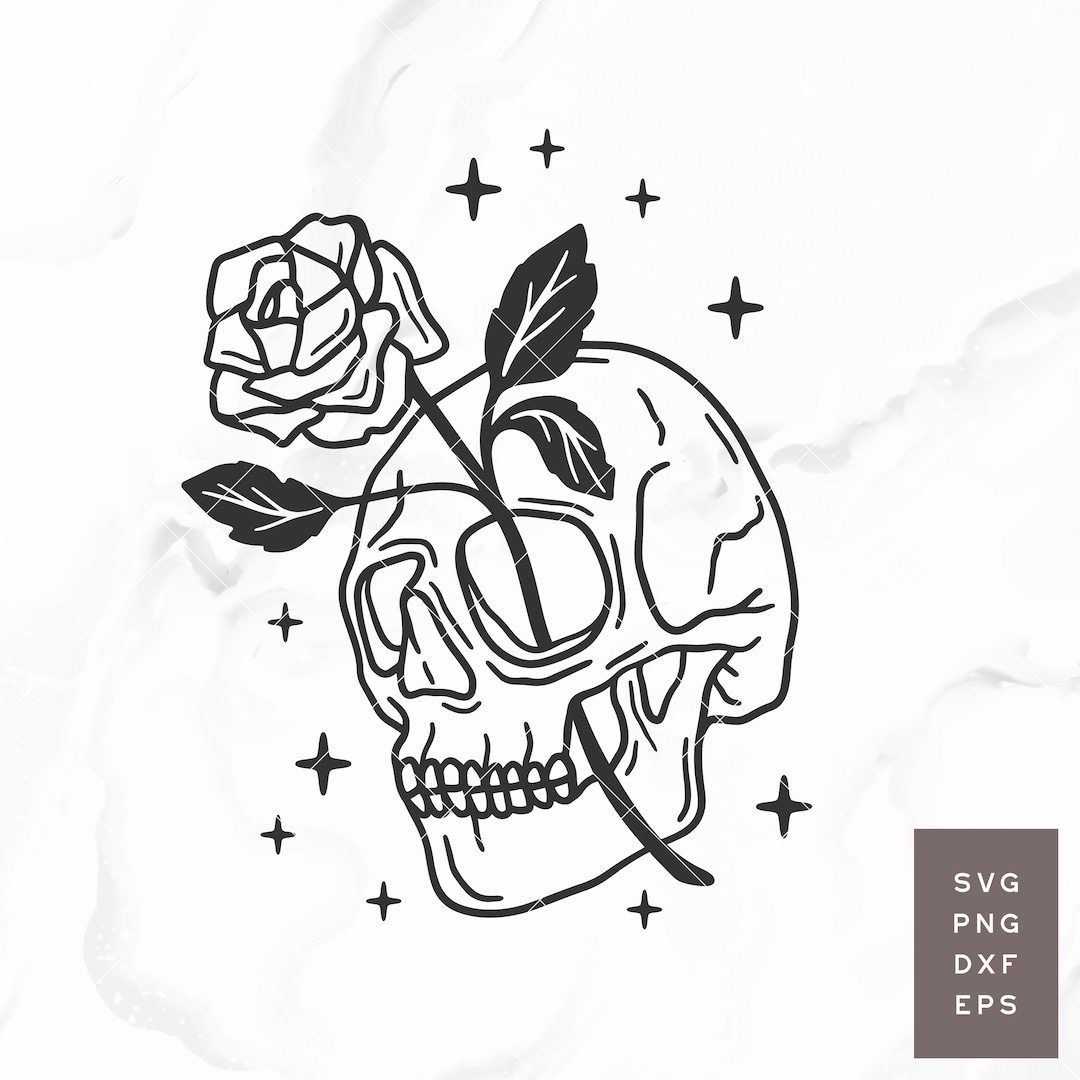 Skull Head and Rose SVG | Skeleton Flower SVG Cut Files for Cricut ...