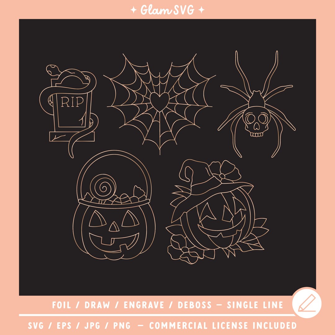Halloween Single Line SVG Bundle | Foil Quill Halloween Designs | Draw ...