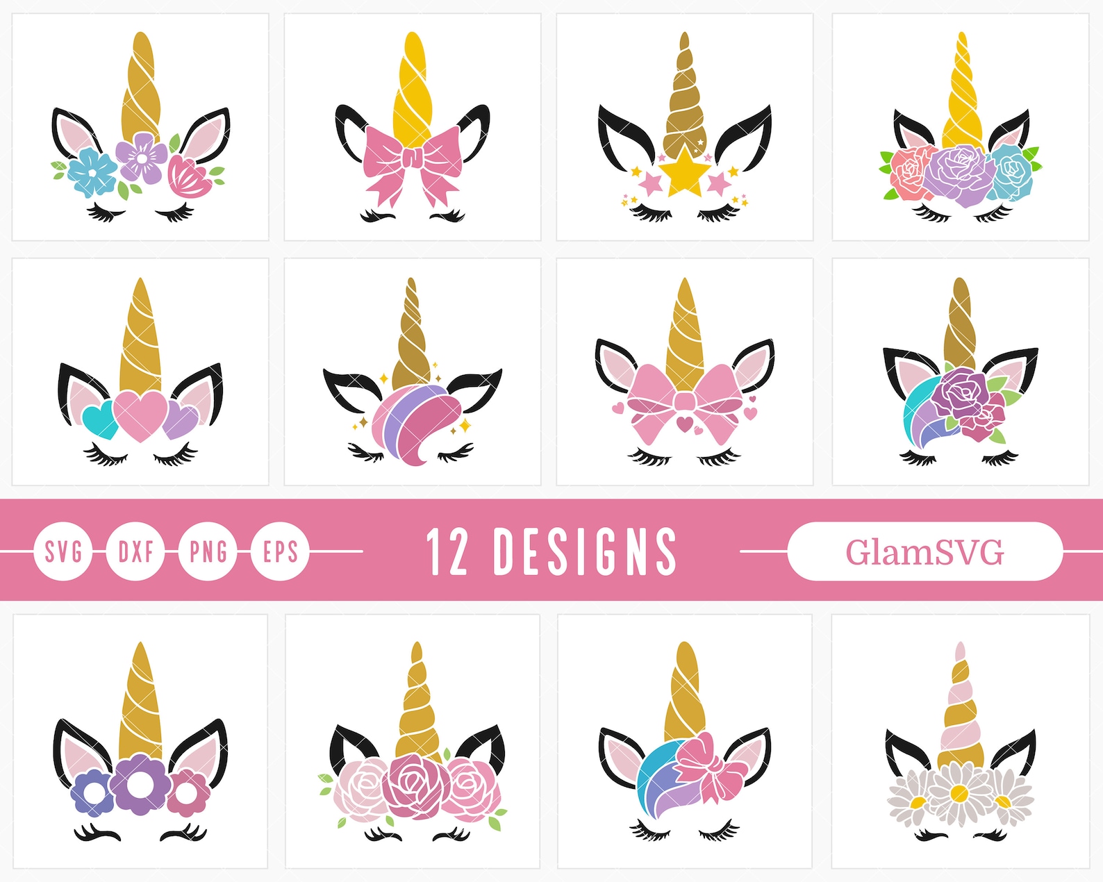 Unicorn Faces Bundle SVG, Unicorn Horn Svg, Unicorn Clipart, Svg Files ...