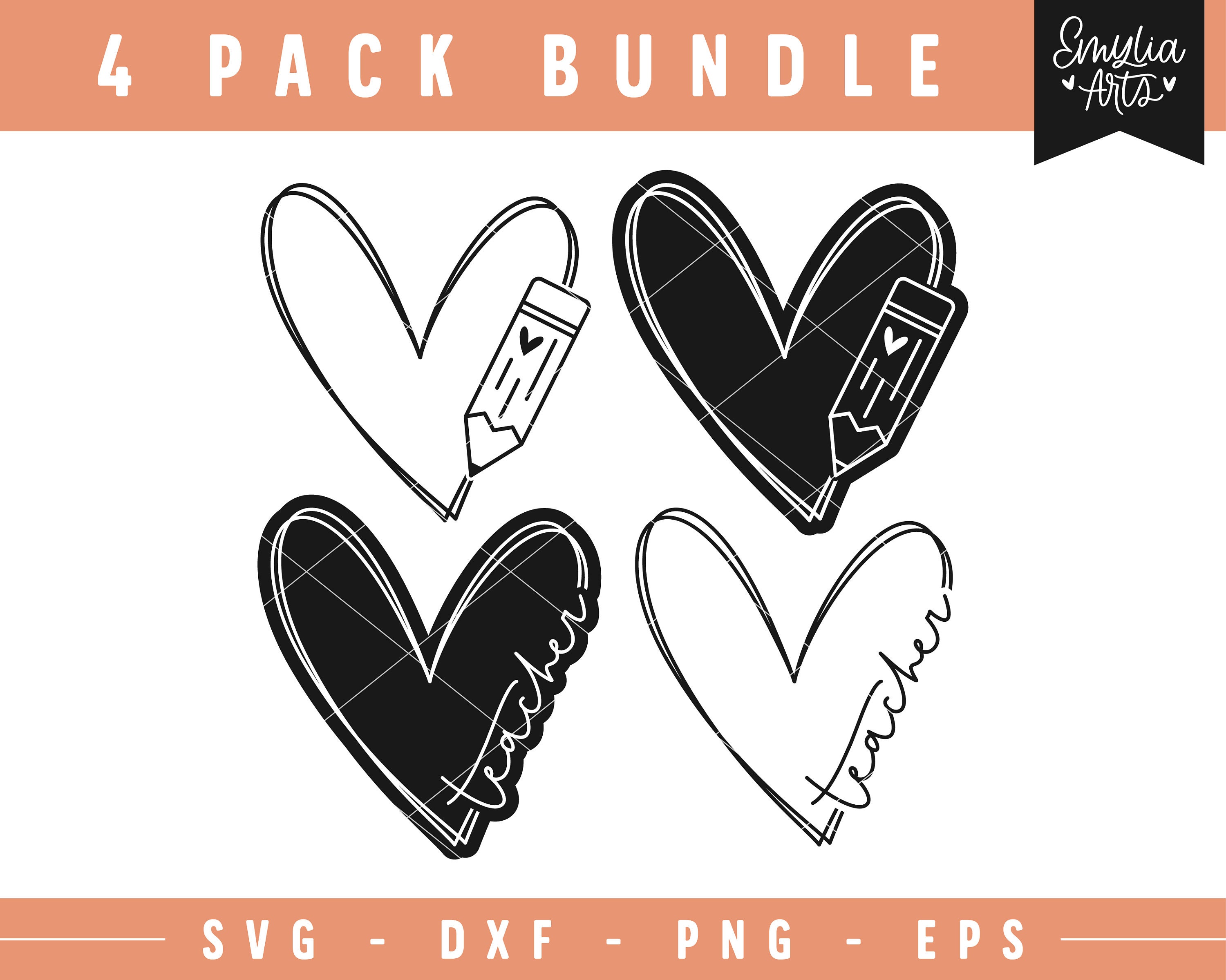 Teacher Hearts SVG Bundle Pencil Heart Svg Teacher Heart - Etsy
