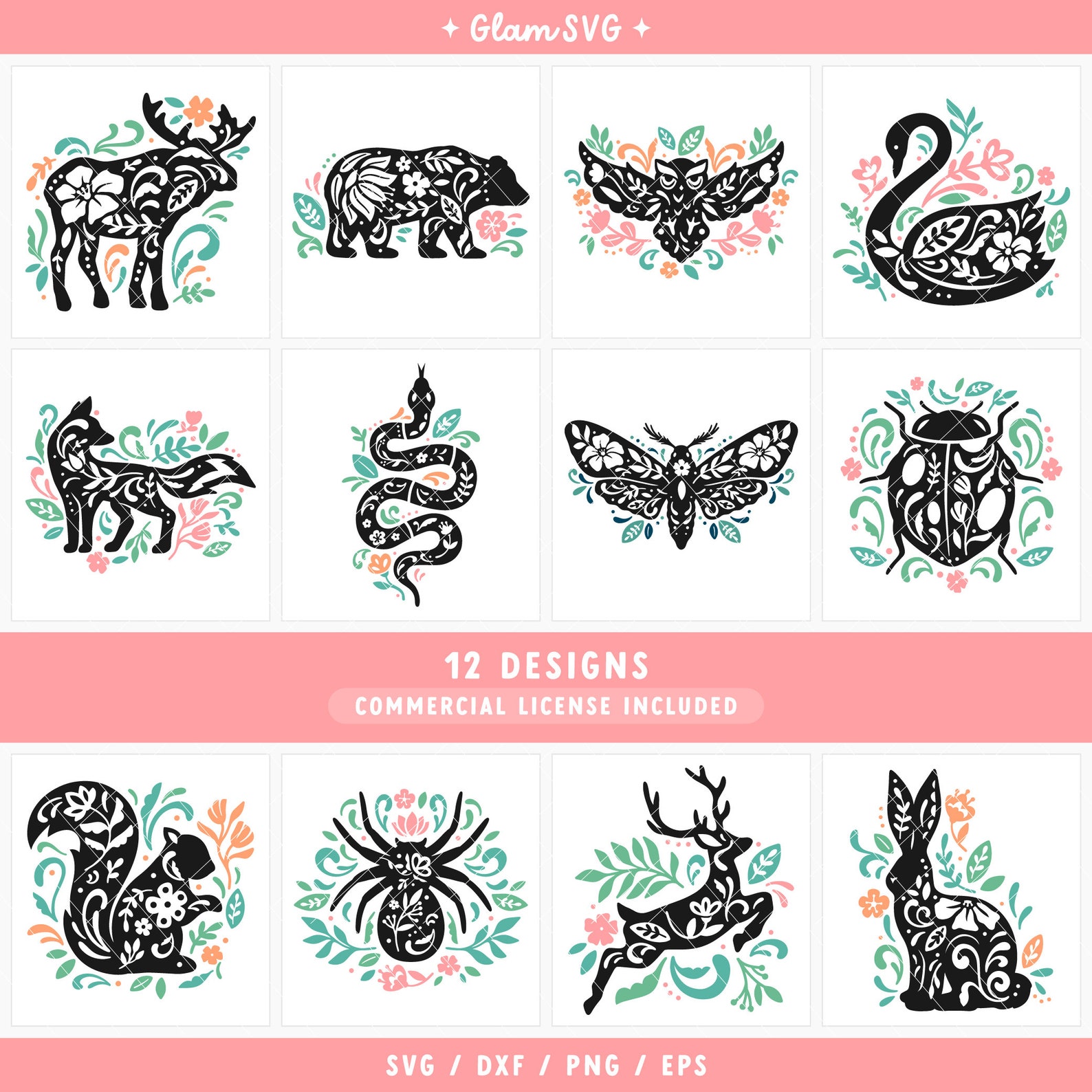 Folk Art Forest Animals SVG Bundle, Moose Svg, Fox Svg, Deer Svg, Owl ...