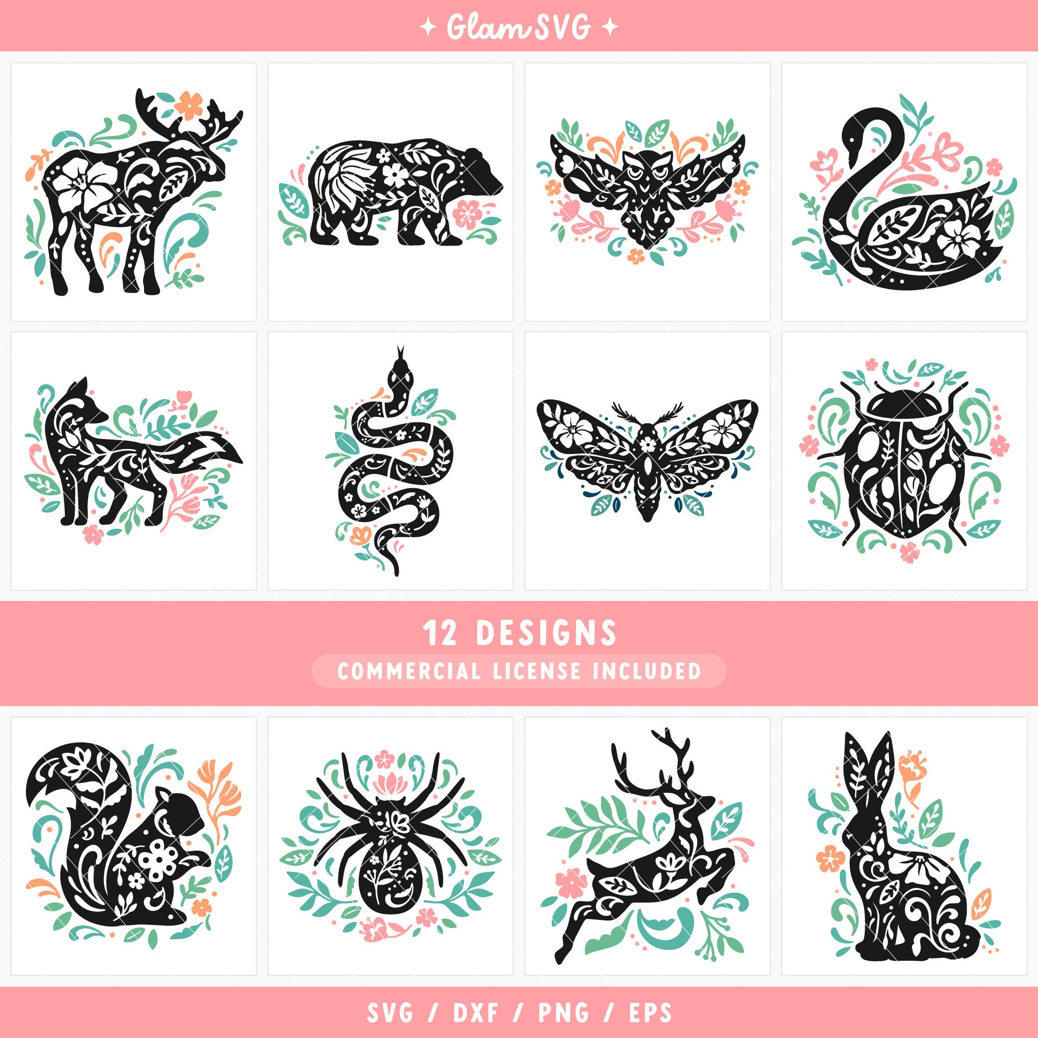 Folk Art Forest Animals SVG Bundle, Moose Svg, Fox Svg, Deer Svg, Owl ...