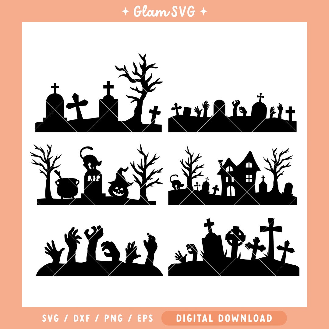 Halloween Scene Silhouettes SVG Bundle | Tombstones SVG Cut Files for ...