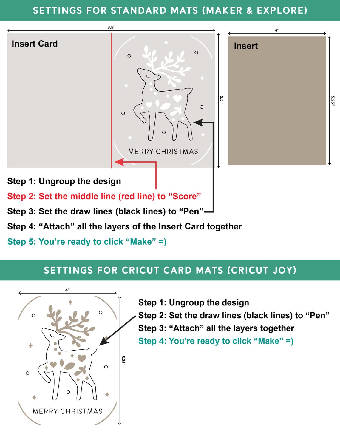 Christmas Insert Card SVG | Christmas Reindeer Card for Cricut Card ...