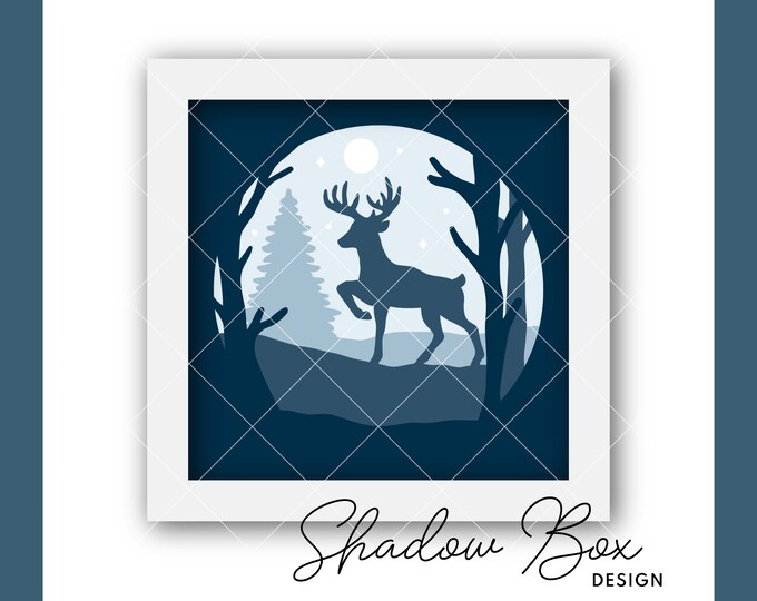 Snowy Night Shadow Box Svg Template, Deer Shadow Box Svg, Forest Shadow ...