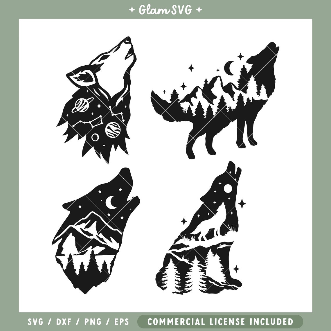 Howling Wolves SVG Bundle | Wolf Forest Silhouettes SVG Cut Files for ...