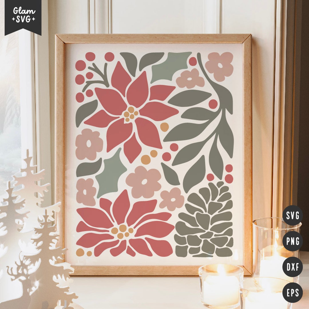 Christmas Danish Pastel SVG | Poinsettia and Pine Cone Home Decor SVG ...