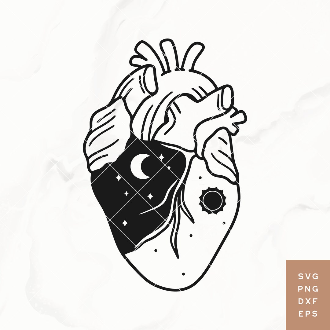 Anatomical Heart SVG | Sun and Moon Heart SVG Cut Files for Cricut ...