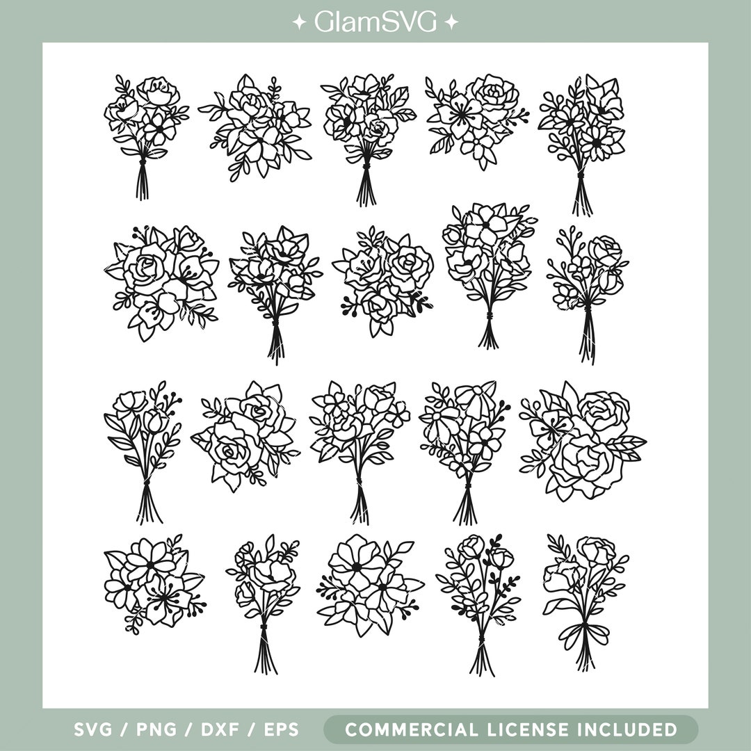 Bouquet of Flowers SVG Bundle | Floral SVG Cut Files for Cricut | Hand ...