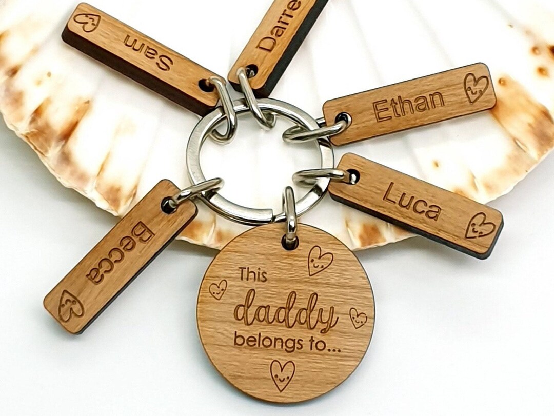 Personalised Dad Keyring Set, Engraved This Daddy Belongs To, Cherry ...