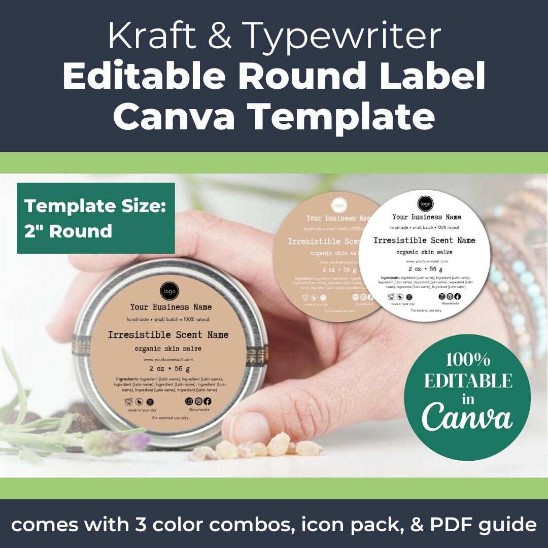 Round Label Template for Tins and Jars editable in Canva DIY Skin Care ...