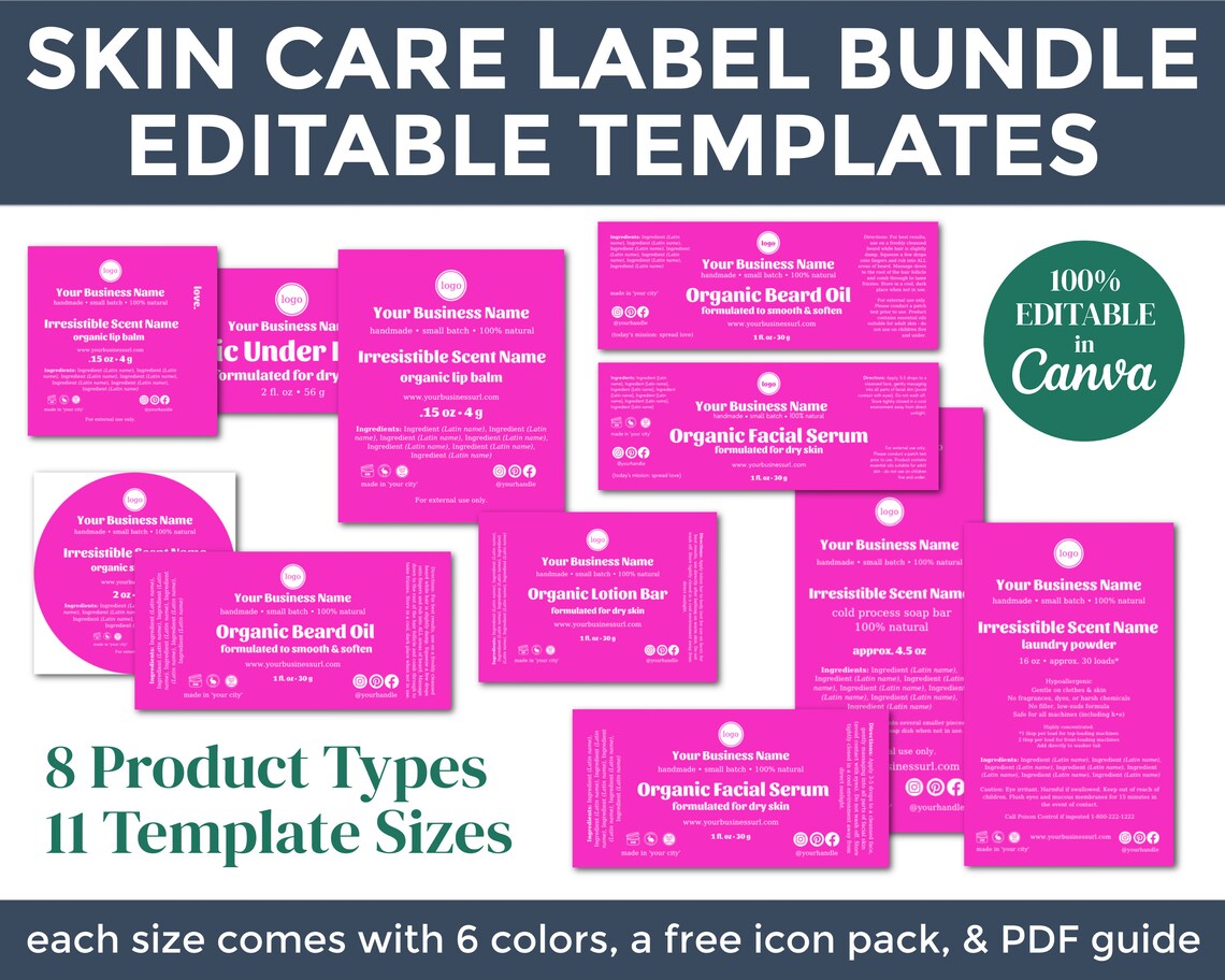 11 Neon Skin Care Label Templates editable in Canva DIY - Etsy