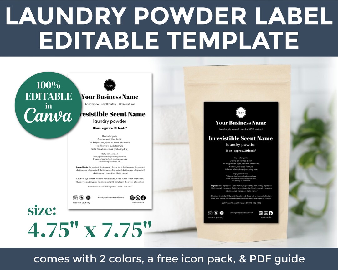 Laundry Powder Label Template for Handmade Businesses editable in Canva ...
