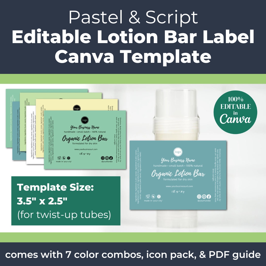Editable Lotion Bar Label Template pastels and Script 3.5 X 2.5 Skin ...