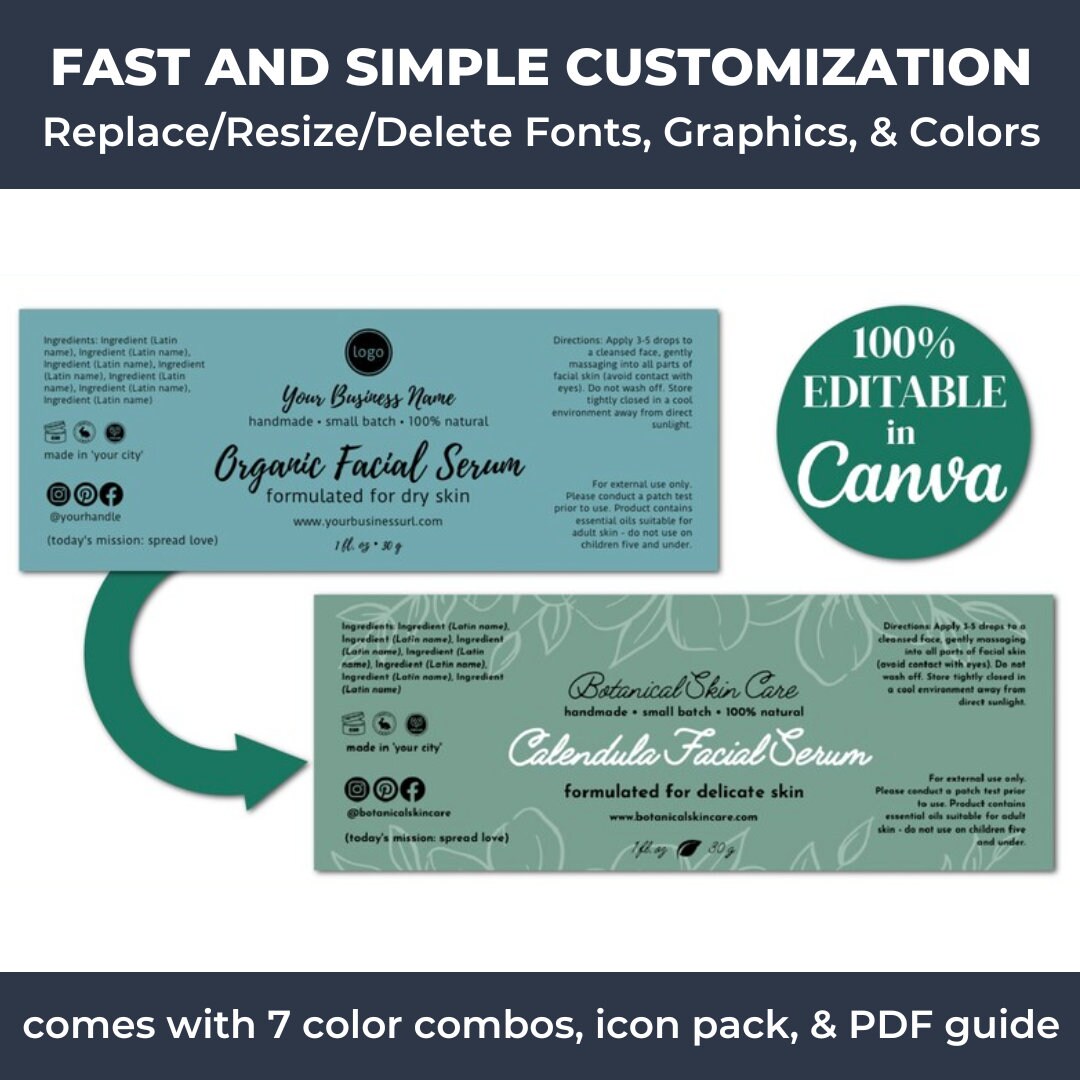 Editable Facial Serum Label Template pastels and Script Skin Care ...