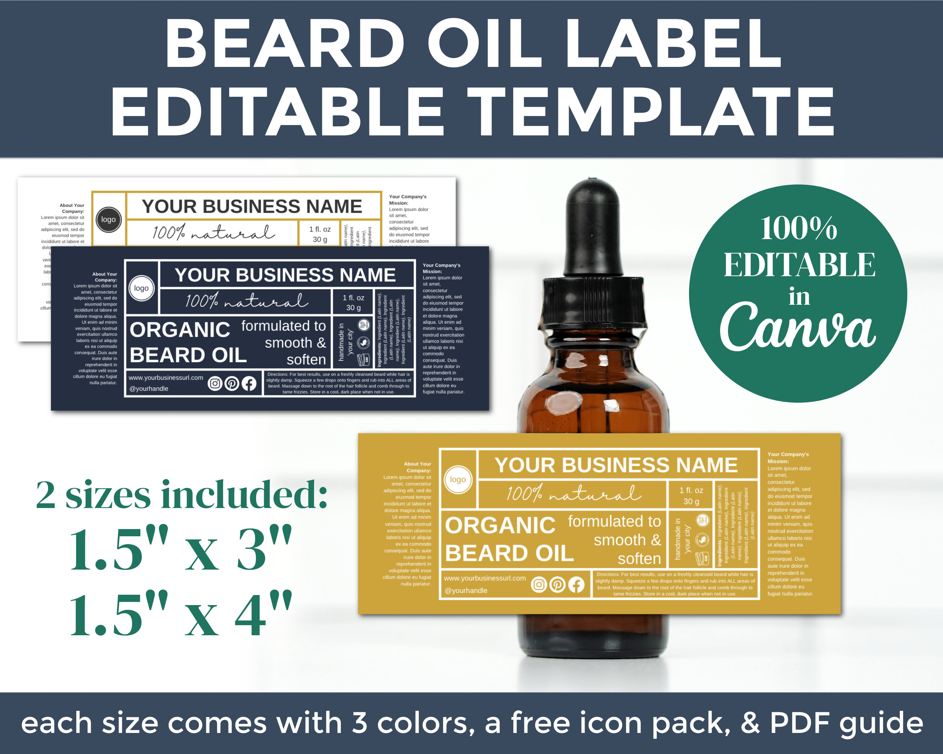 Beard Oil Label Template for Handmade Businesses editable in Canva DIY ...