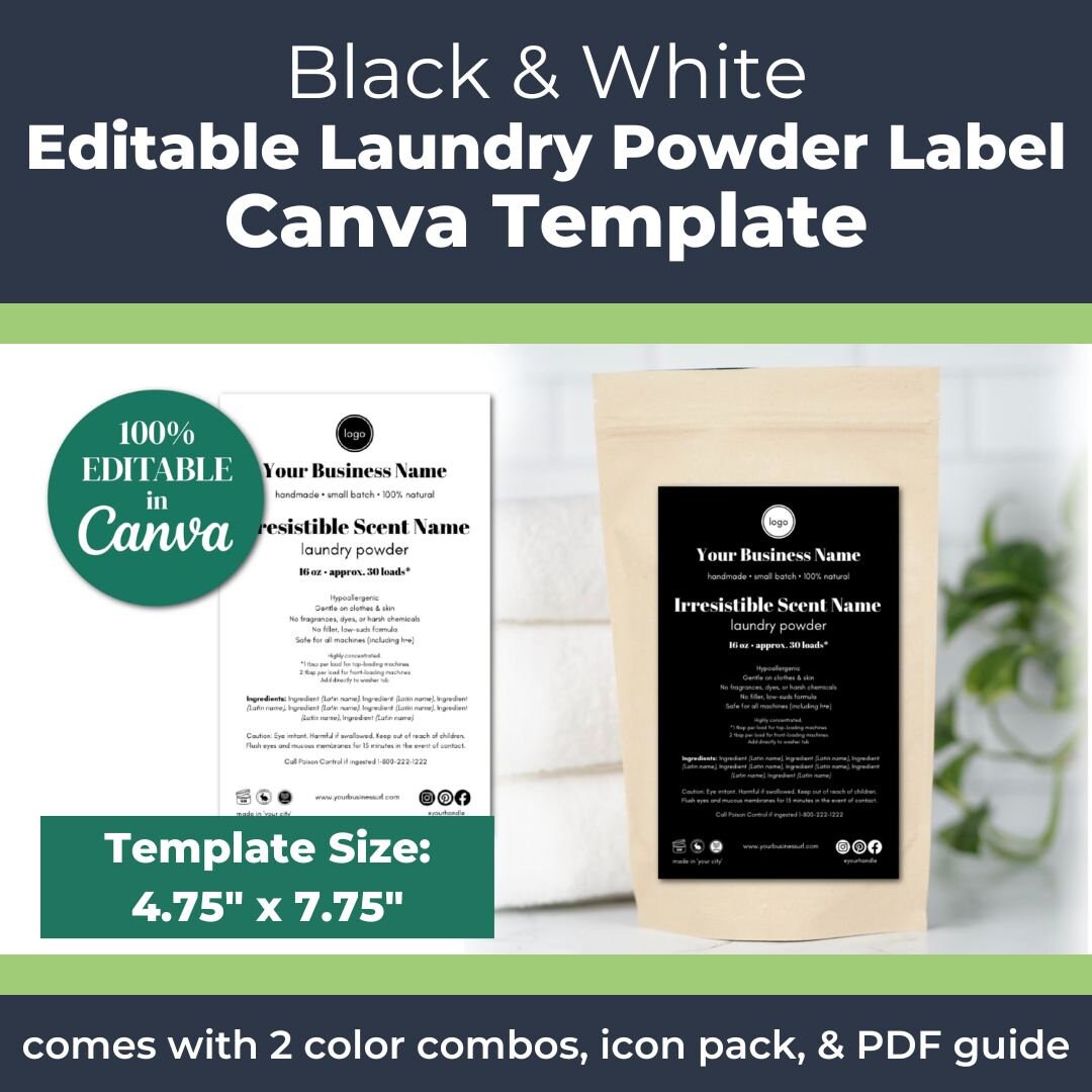 Laundry Powder Label Template for Handmade Businesses (editable in ...