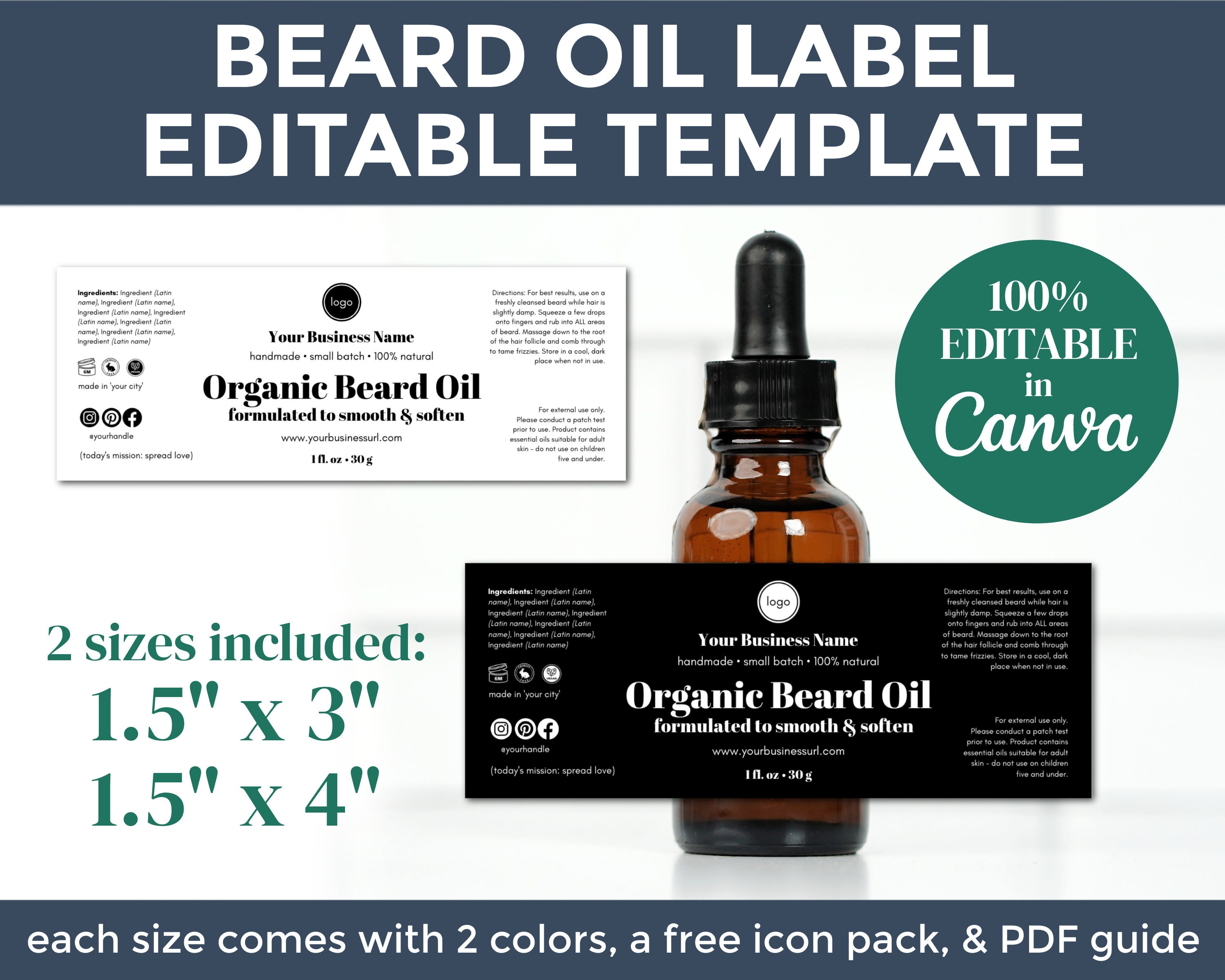 Beard Oil Label Template Editable in Canva DIY Skin Care - Etsy