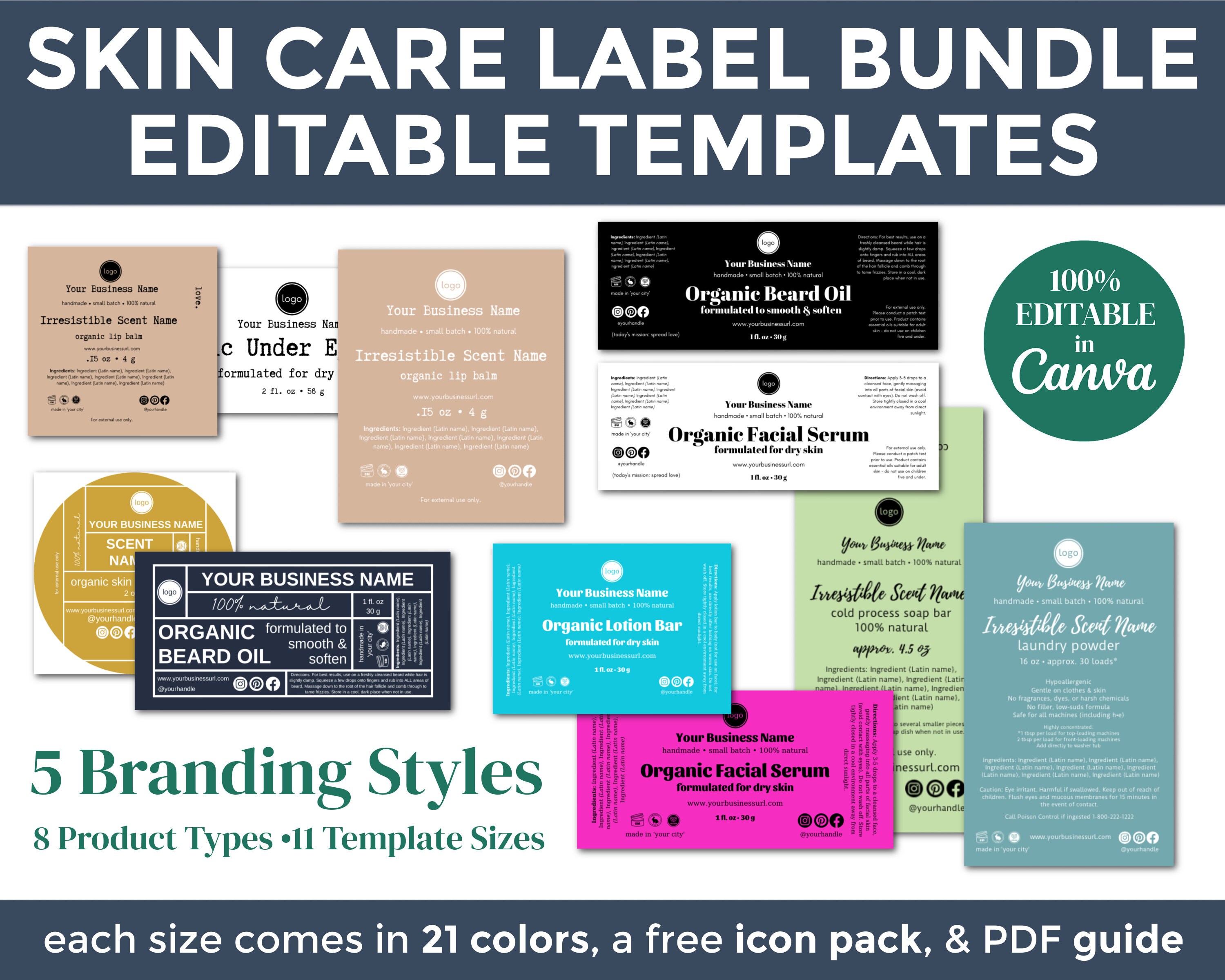 55 Skin Care Label Templates for Handmade Businesses Editable in Canva ...
