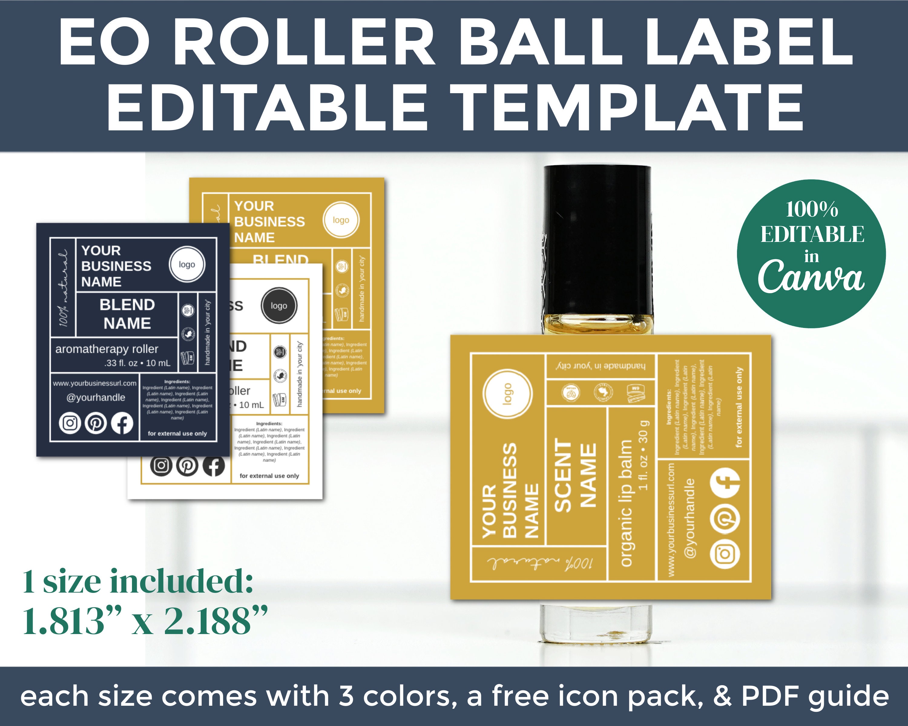 Roller Bottle Label Template, Editable in Canva 10 Ml Essential Oil ...