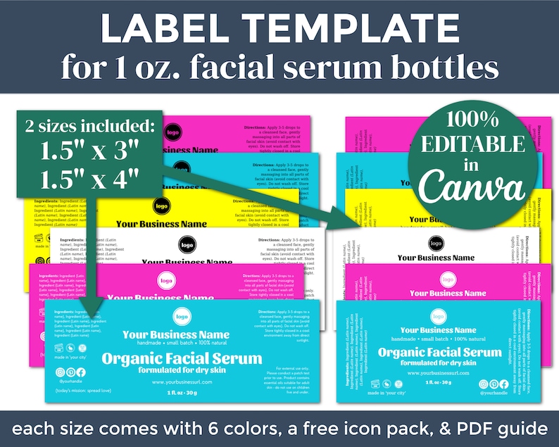 Face Serum Label Template Editable in Canva DIY Skin Care - Etsy