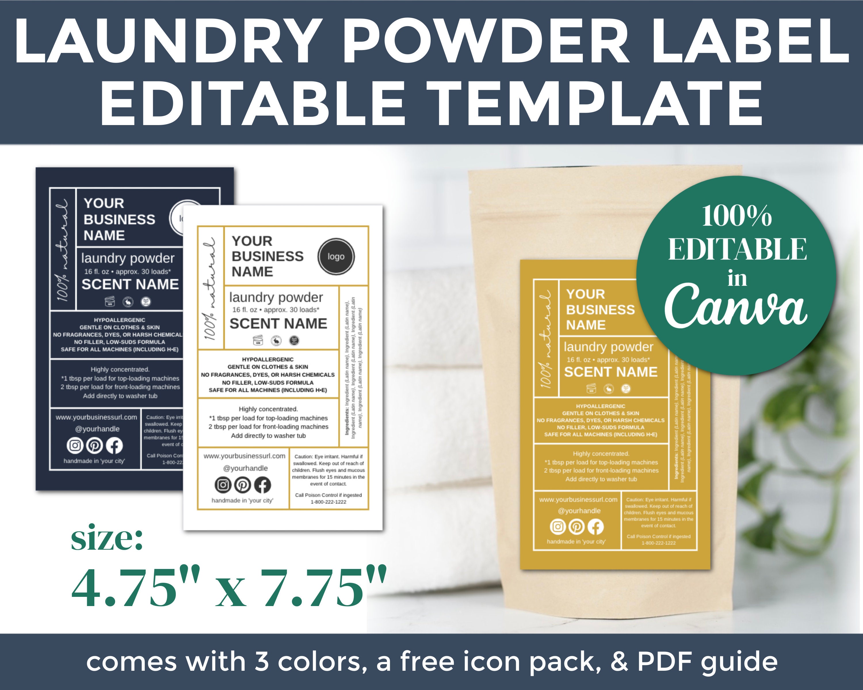 Editable Laundry Label Template for Handmade Businesses DIY Laundry ...