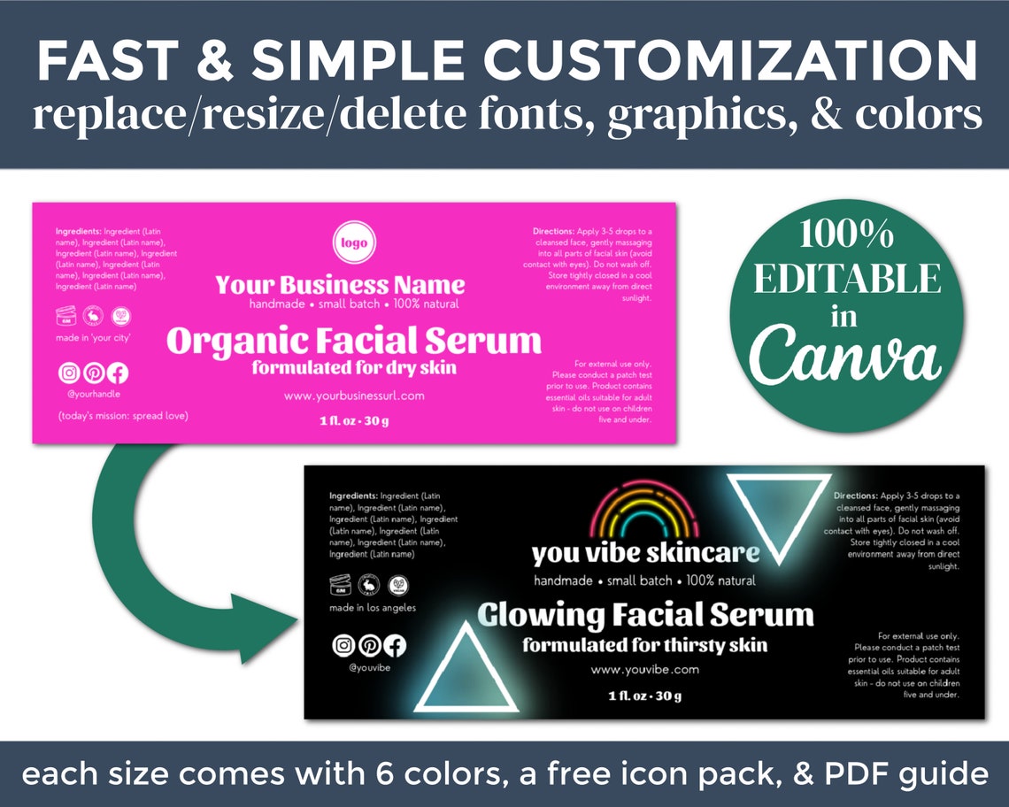 Face Serum Label Template Editable in Canva DIY Skin Care - Etsy