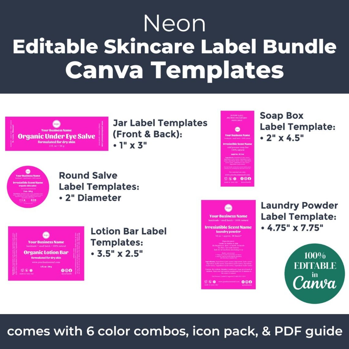 11 Neon Skin Care Label Templates (editable in Canva) • DIY Labels for ...