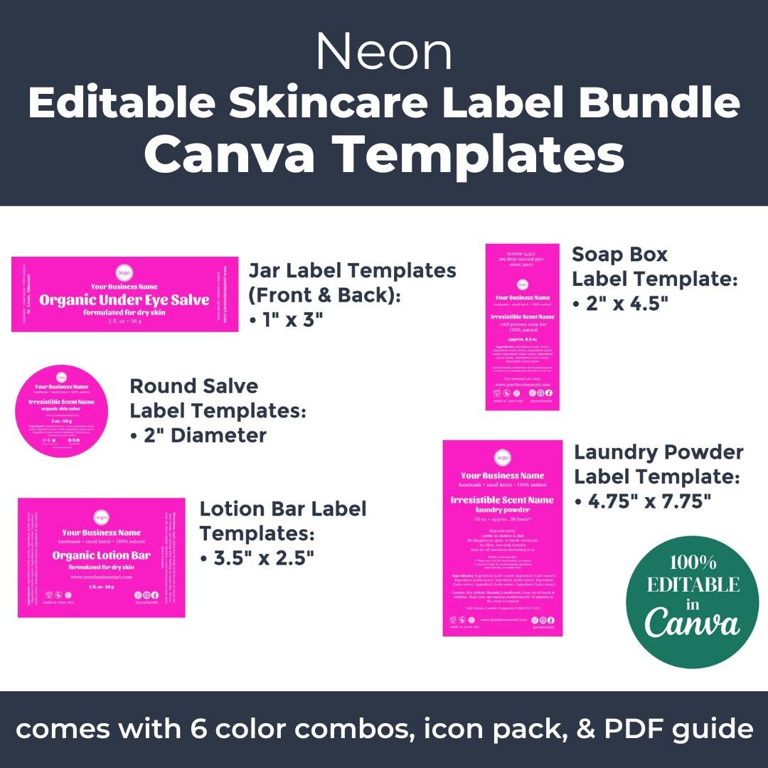 11 Neon Skin Care Label Templates (editable in Canva) • DIY Labels for ...