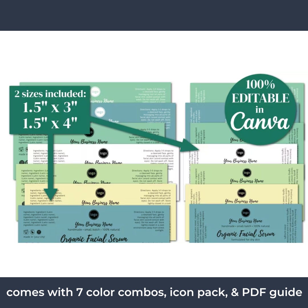 Editable Facial Serum Label Template pastels and Script Skin Care ...