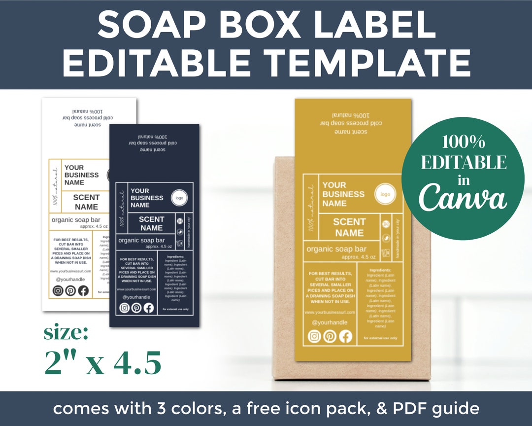 Soap Box Label Template, Editable in Canva DIY Skin Care Label, Small ...