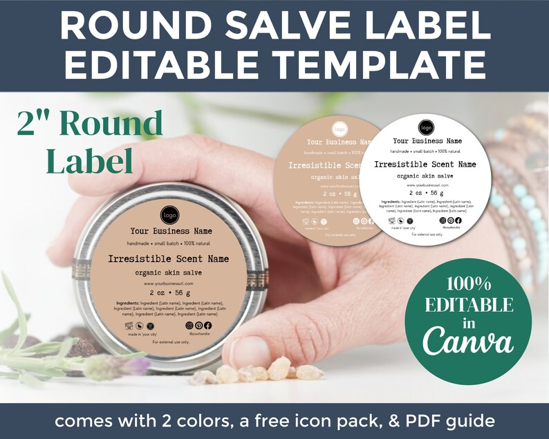 Round Label Template for Tins and Jars editable in Canva - Etsy