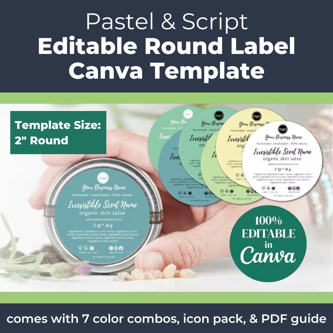 Editable 2 Round Label Template pastels and Script DIY Skin Care Label ...