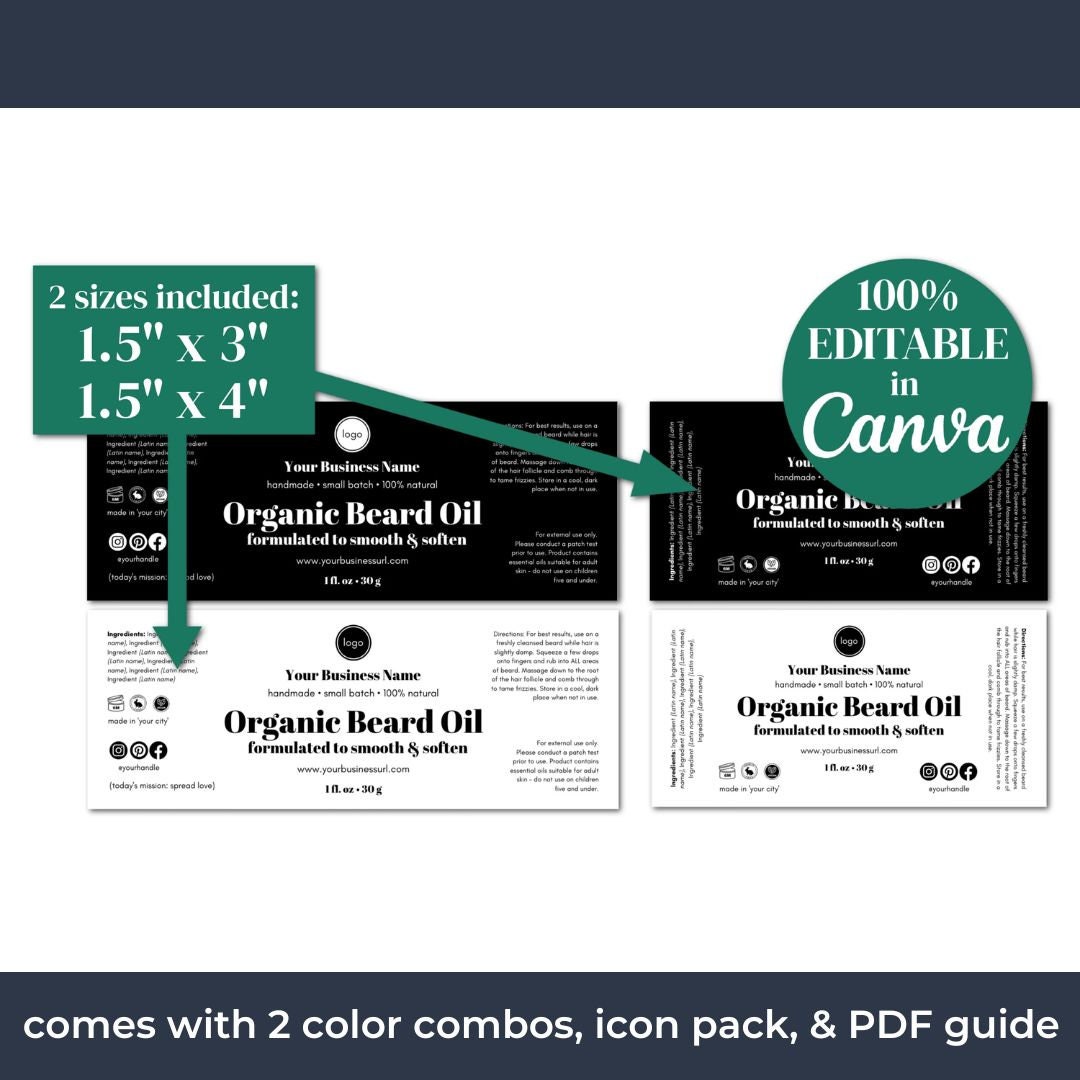 Beard Oil Label Template, Editable in Canva • DIY Skin Care Label for 1 ...