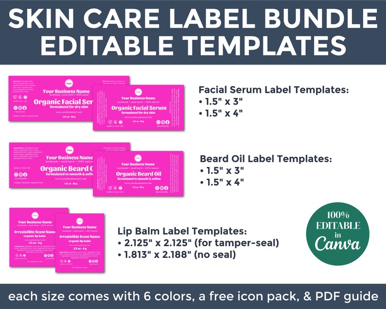 11 Neon Skin Care Label Templates editable in Canva DIY - Etsy