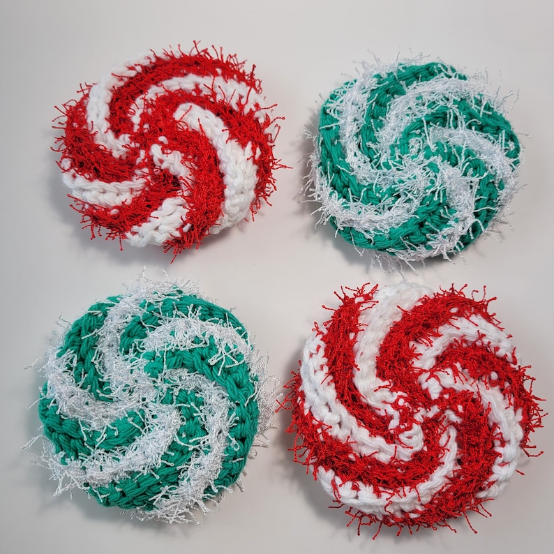 Christmas Kitchen Scrubby Set, Red, Green and White Pot Scrubber Set of ...