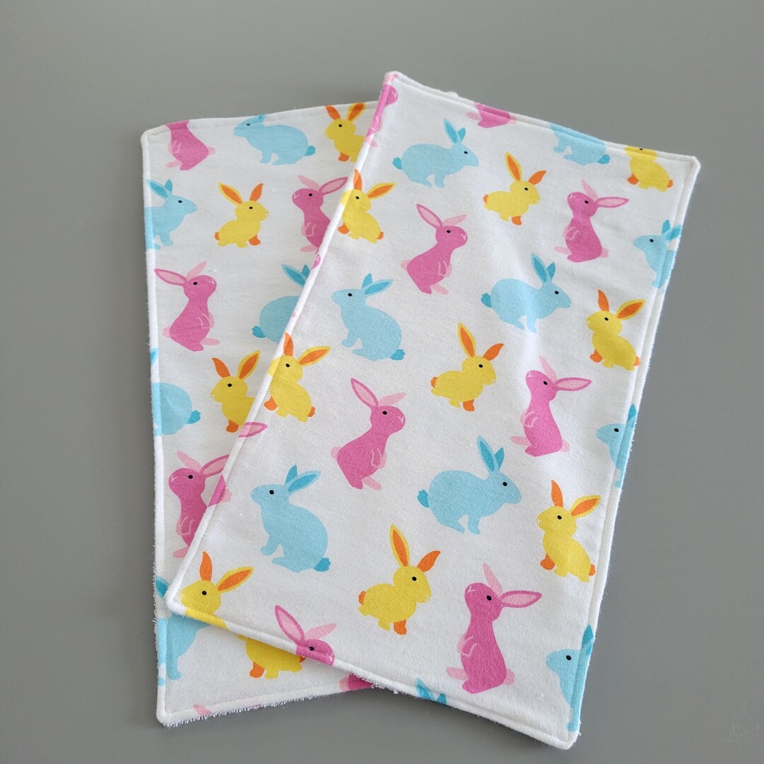 Baby Burp Cloths With Bunny Rabbit Print-set of 2, Easter Pattern Burp ...