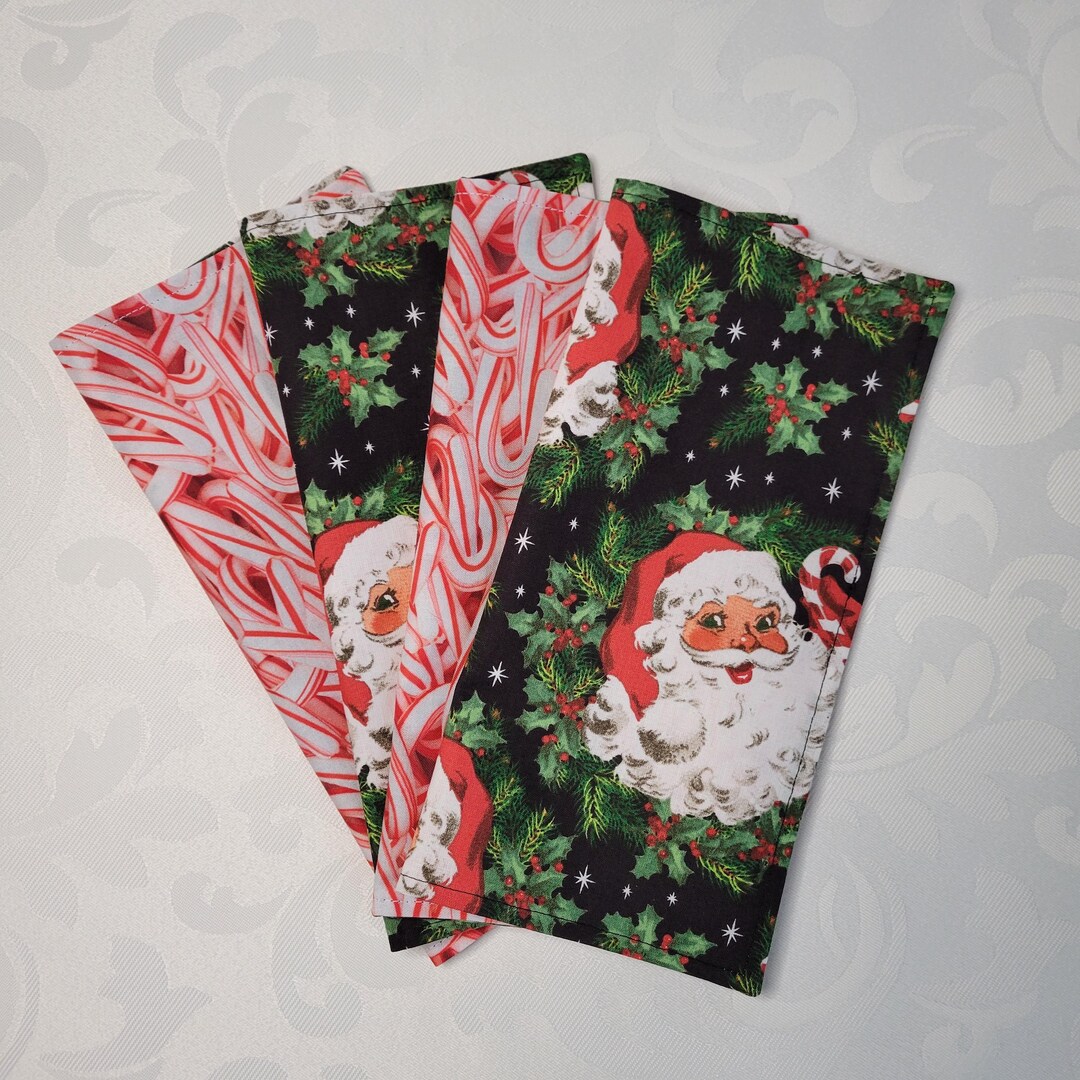 Christmas Santa Face Reversible 10" Cotton Napkins. Reusable ...