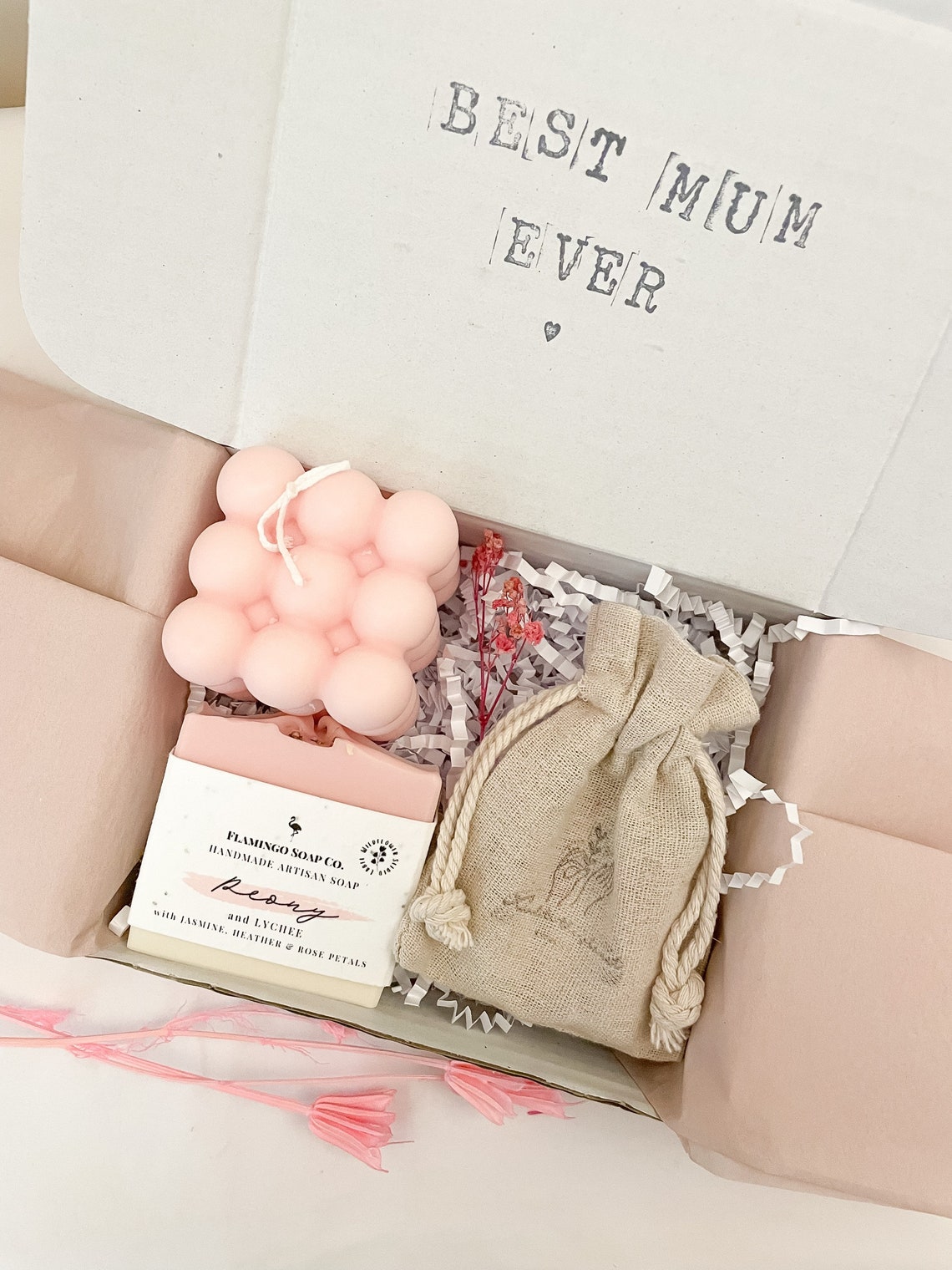 Pink Themed Gift Box Pink Bubble Candle Peony Soap Lip - Etsy UK